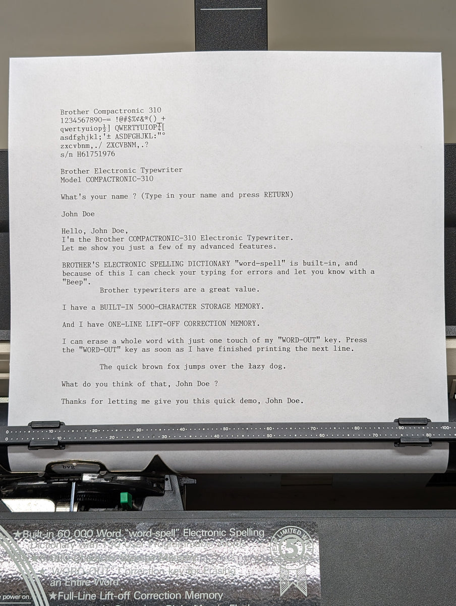Brother 310 Compactronic Electronic Typewriter with Dictionary – Reticulum